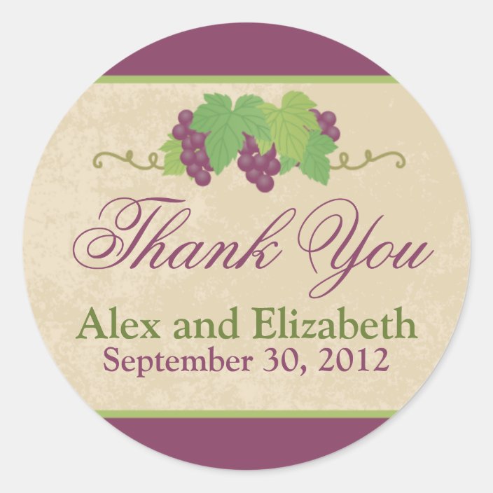 Vineyard Thank You Sticker (Parchment Texture) | Zazzle.com