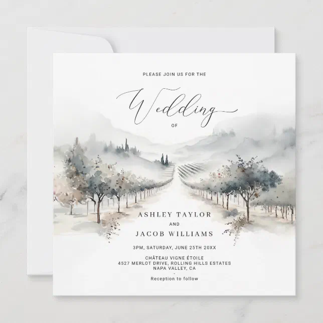 Vineyard Watercolor Wedding Invitations | Zazzle