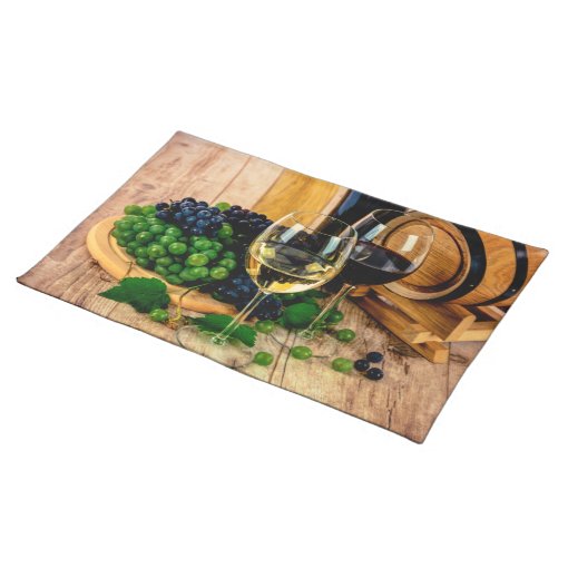 Vineyard Wine Grapes and Glasses Kitchen Cloth Placemat | Zazzle