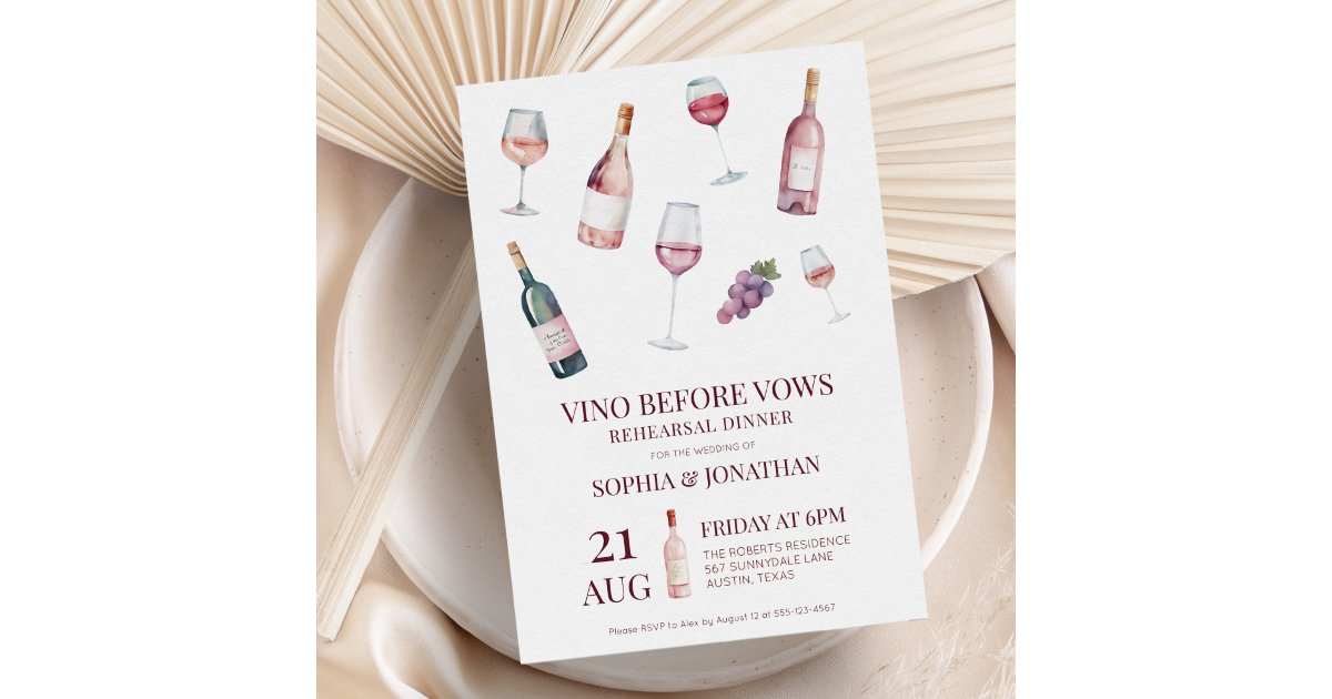 Vino Before Vows Trendy Modern Rehearsal Dinner Invitation | Zazzle