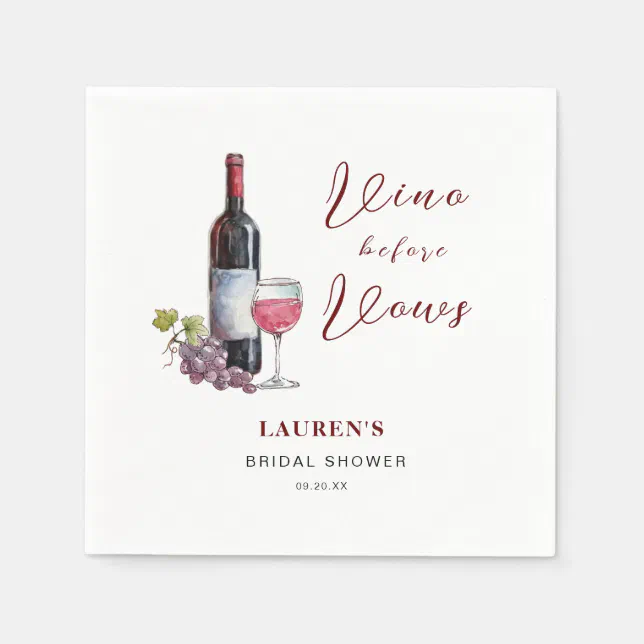 Vino before Vows Wine Theme Bridal Shower Napkins | Zazzle