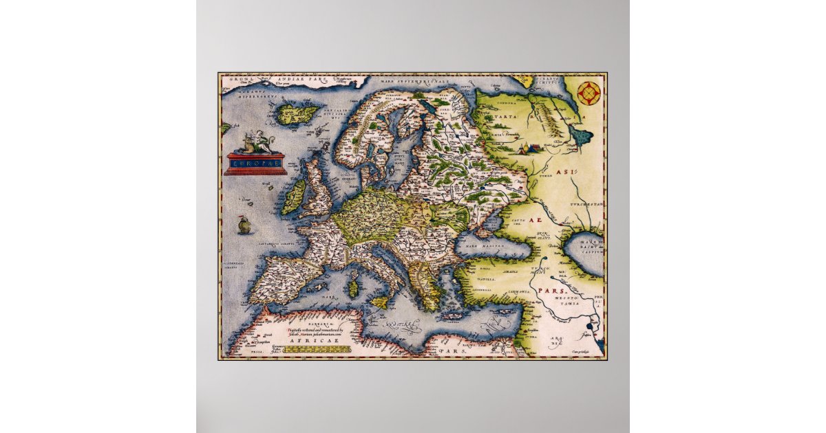 Vintage 1572 Map of Europe Poster | Zazzle