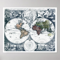 Vintage 1658 Nicolao Visscher World Map Poster | Zazzle