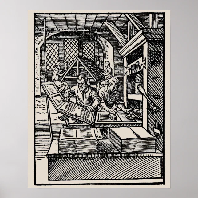 Vintage 16th century letterpress hand press poster | Zazzle
