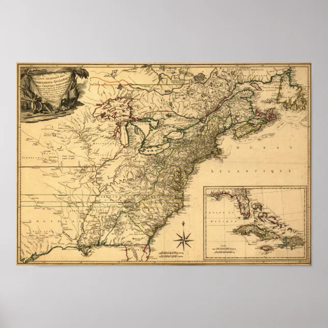 Vintage 1777 American Colonies Map by Phelippeaux Poster | Zazzle
