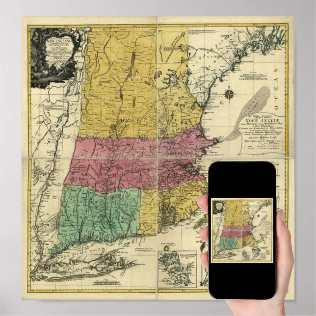 Vintage 1777 New England Map Poster | Zazzle