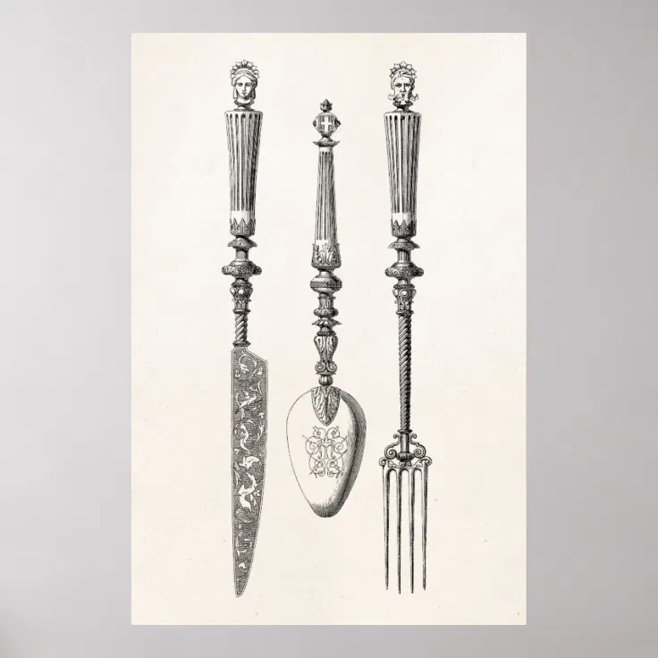 Vintage 1800s Knife Fork Spoon Knives Old Cutlery Poster | Zazzle