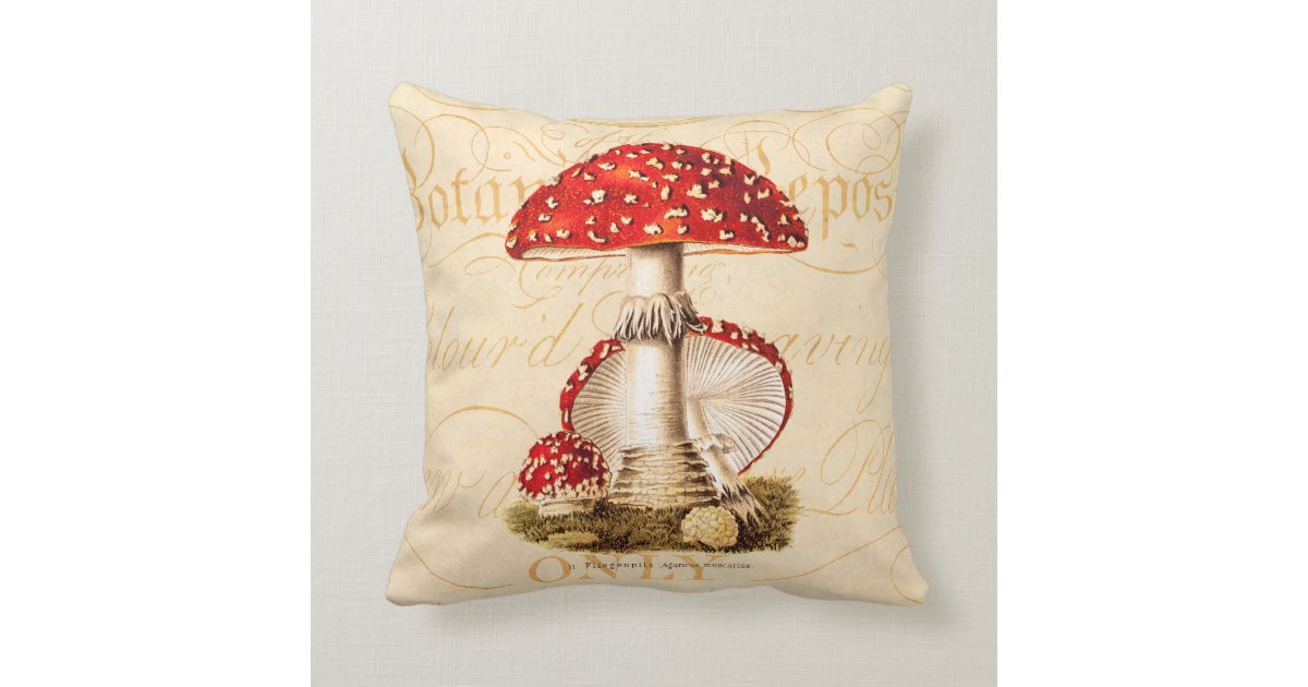 Vintage 1800s Mushroom Red Mushrooms Template Throw Pillow | Zazzle.com