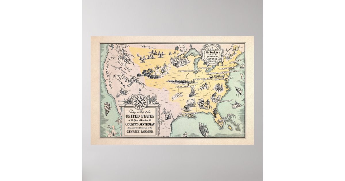 Vintage 1831 USA Map Poster | Zazzle