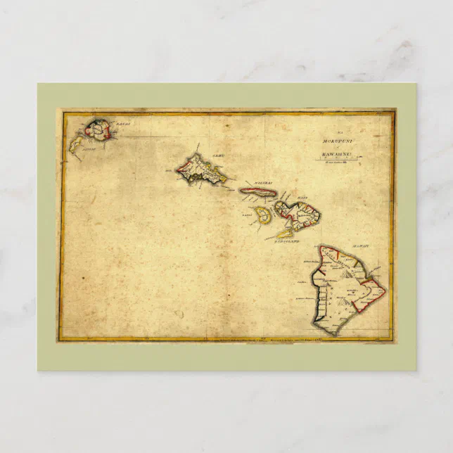 Vintage 1837 Hawaii Map - Hawaiian Islands Postcard | Zazzle