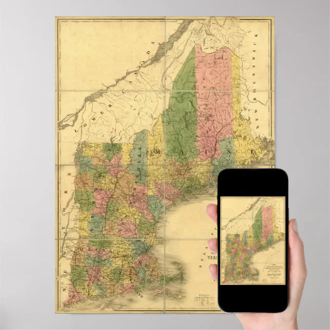 Vintage 1839 New England Map Poster | Zazzle