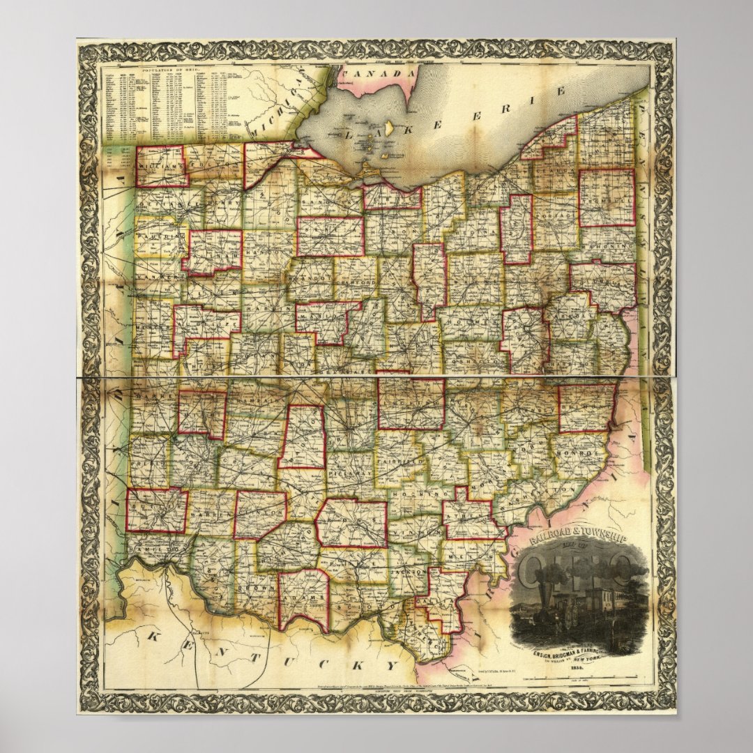 Vintage 1851 Ohio Map Poster | Zazzle