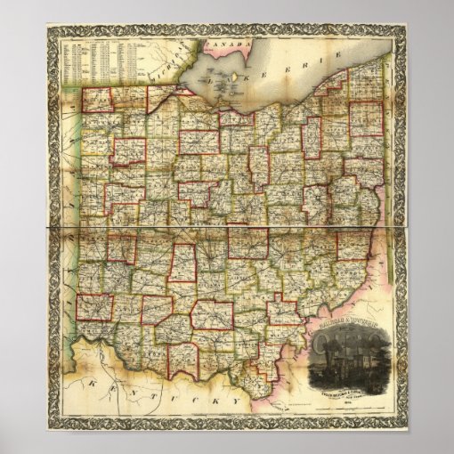 Vintage 1851 Ohio Map Poster | Zazzle