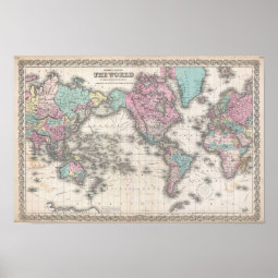 Vintage 1855 Map of the World Poster | Zazzle