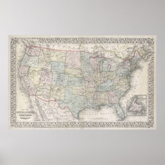 Vintage 1867 Map of The United States Poster | Zazzle