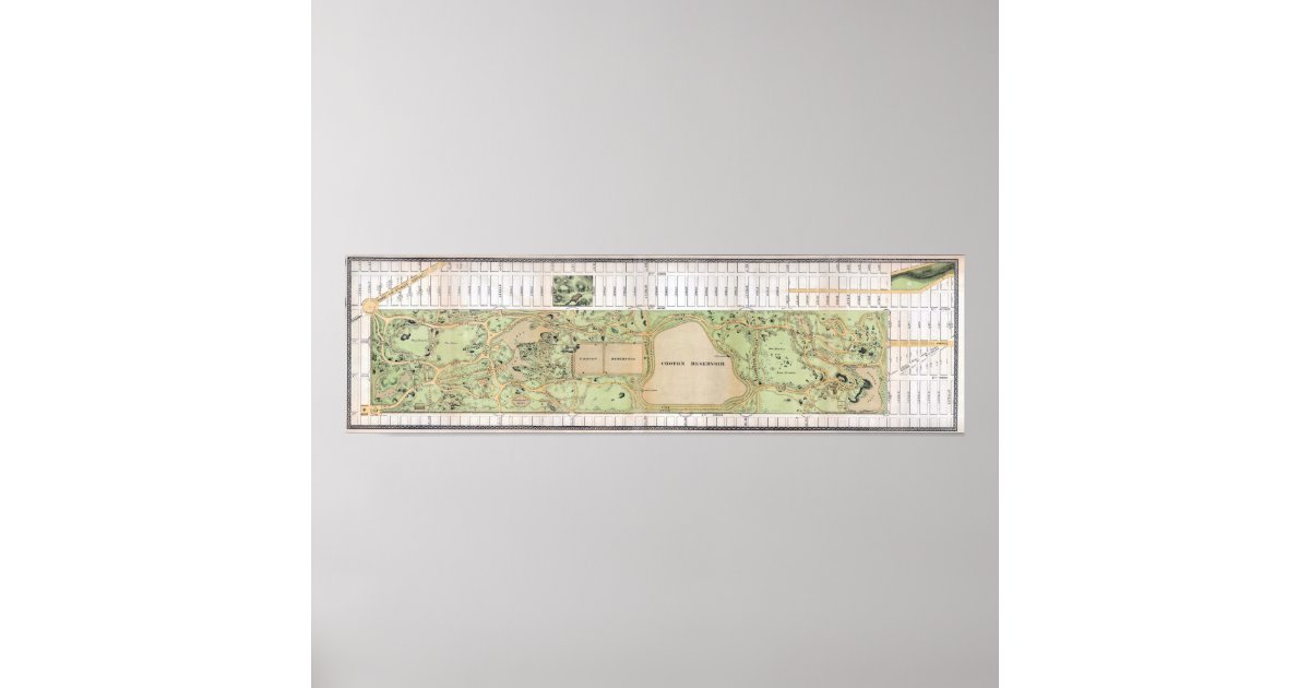 Vintage 1868 Olmstead Map of Central Park NYC Poster | Zazzle