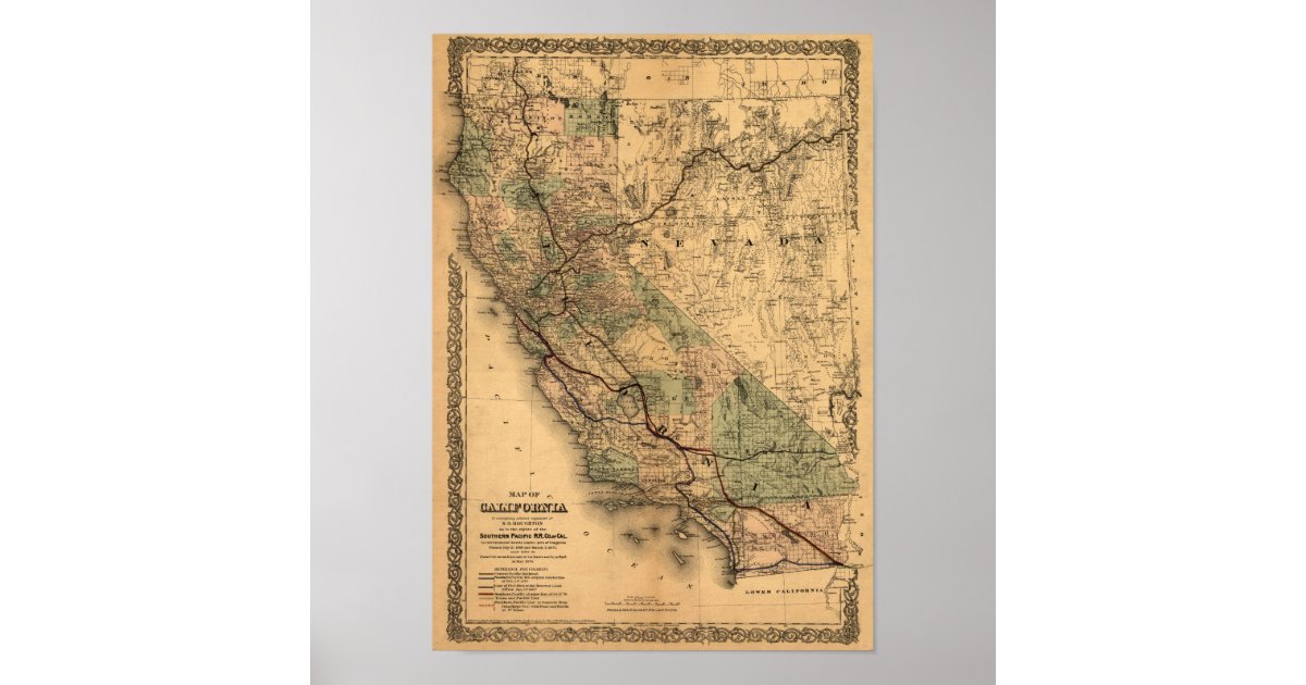 Vintage 1876 California Map Poster | Zazzle