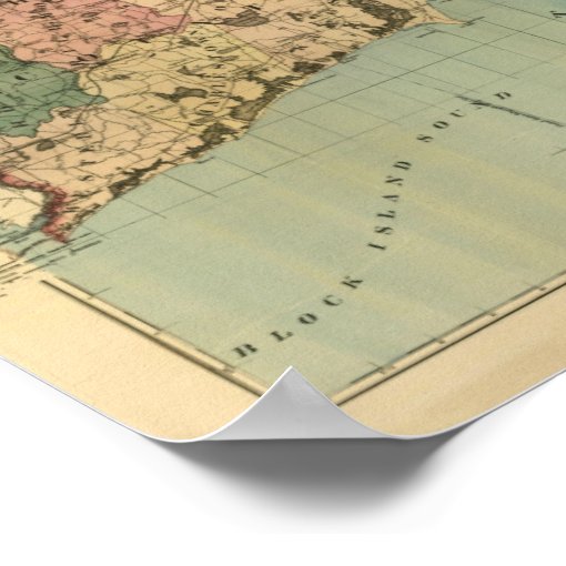 Vintage 1880 Rhode Island Map Poster | Zazzle
