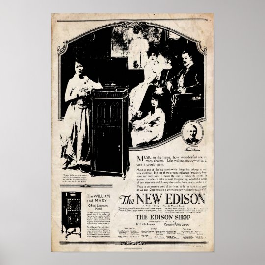 Vintage 1917 Edison Phonograph Poster | Zazzle.com