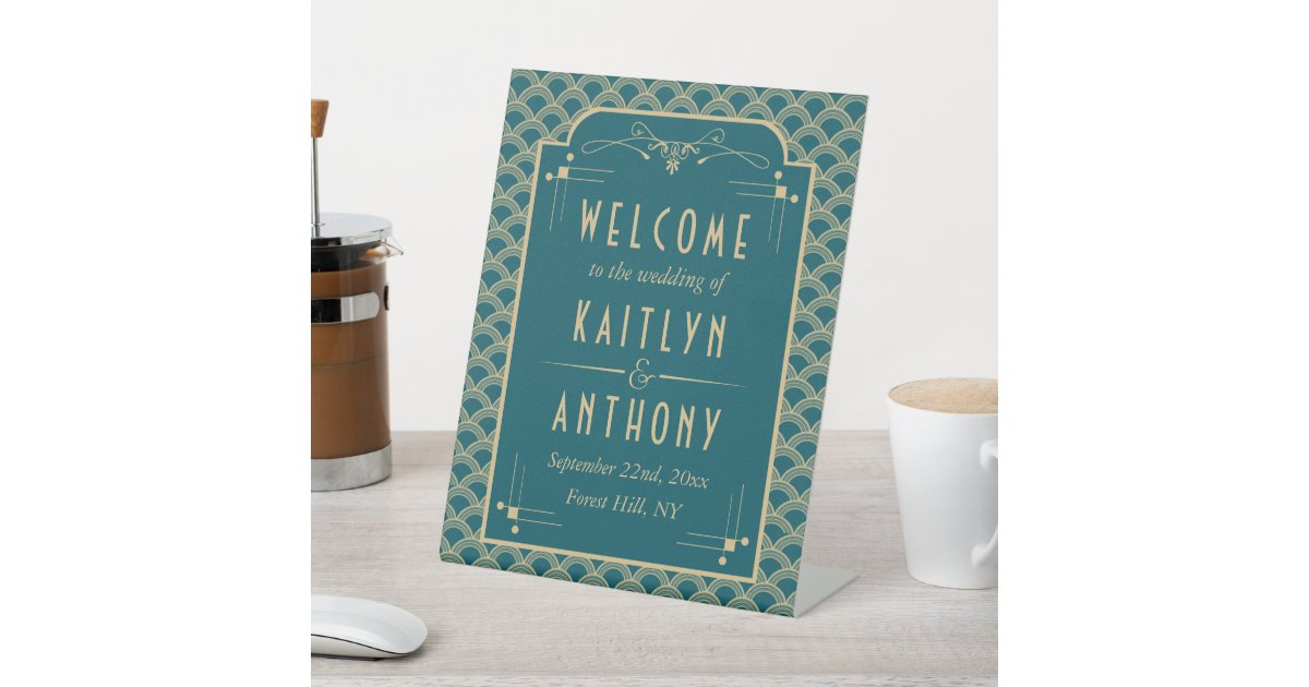 Vintage 1920's Art Deco Gatsby Wedding Welcome Pedestal Sign | Zazzle