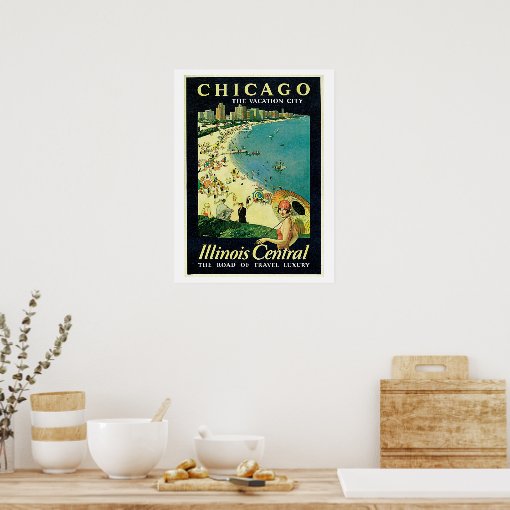 Vintage 1920s Chicago beach travel ad Poster | Zazzle