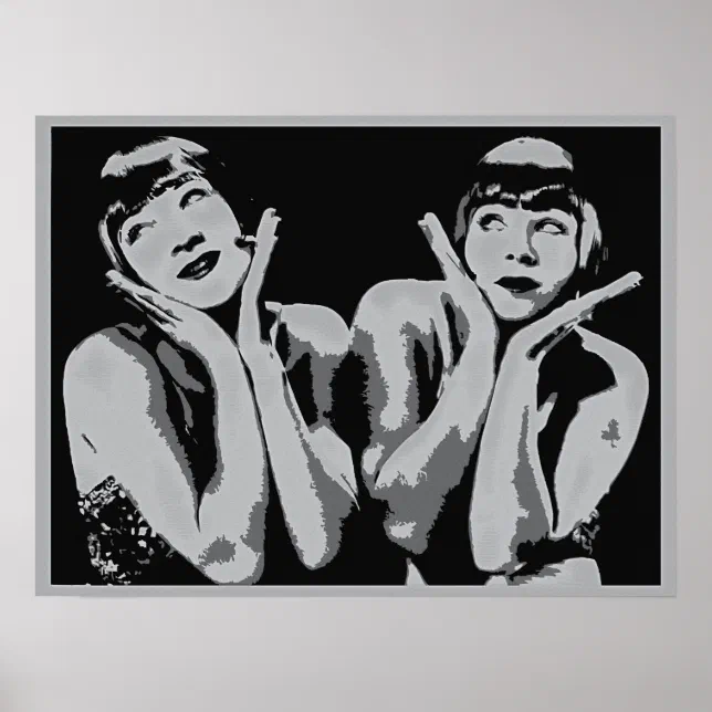 vintage 1920s flapper girls pop art, grayscale poster | Zazzle