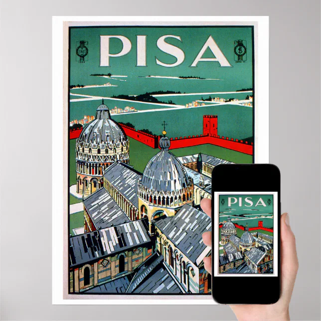Vintage 1920s Pisa Italian travel Poster | Zazzle