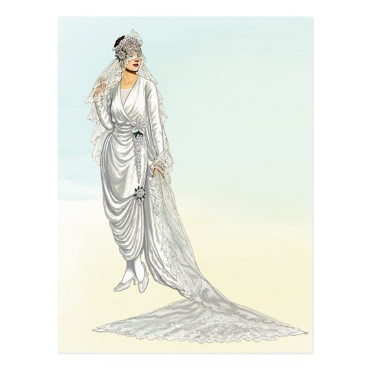 Vintage 1920s Wedding Gown Illustration Postcard | Zazzle.com