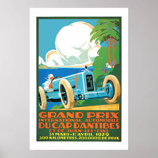 Vintage 1929 Grand Prix Auto Racing French Ad Poster | Zazzle