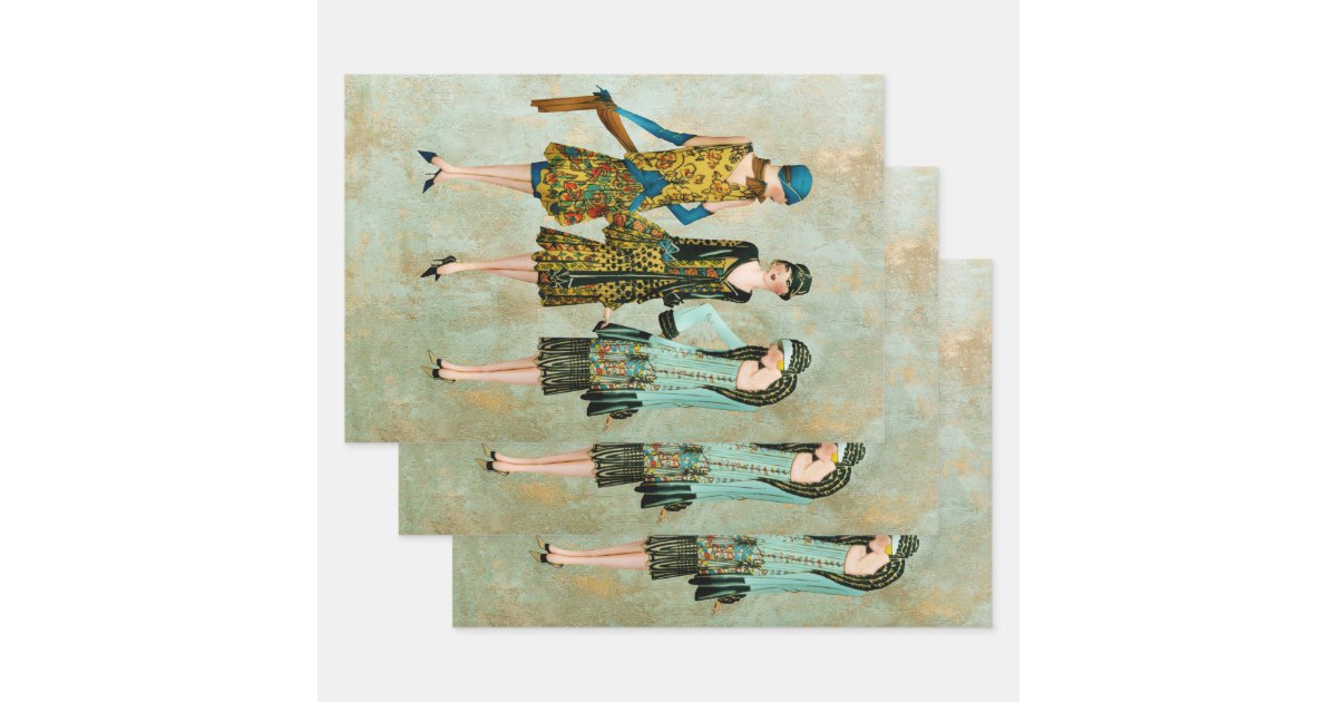 Vintage 1930's Fashion Illustration Wrapping Paper Sheets | Zazzle