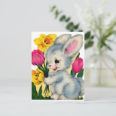 Vintage 1940s Bunny Rabbit With Flowers Postcard | Zazzle
