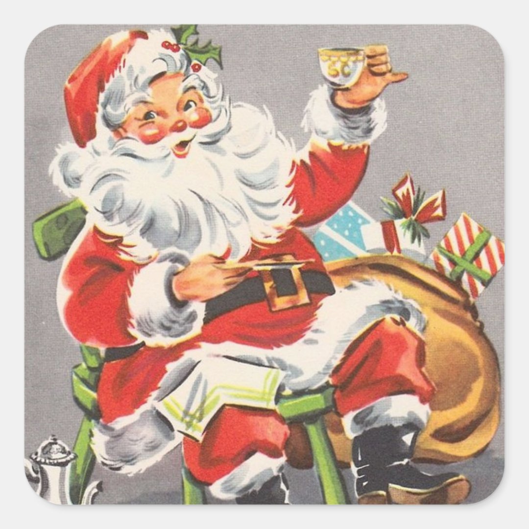 Vintage 1950 Santa Square Sticker | Zazzle