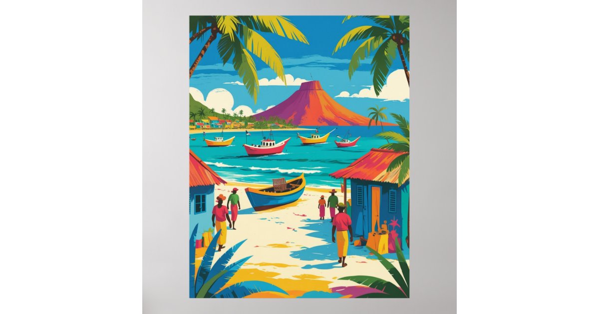Vintage 1950s Caribbean island life scene Poster | Zazzle
