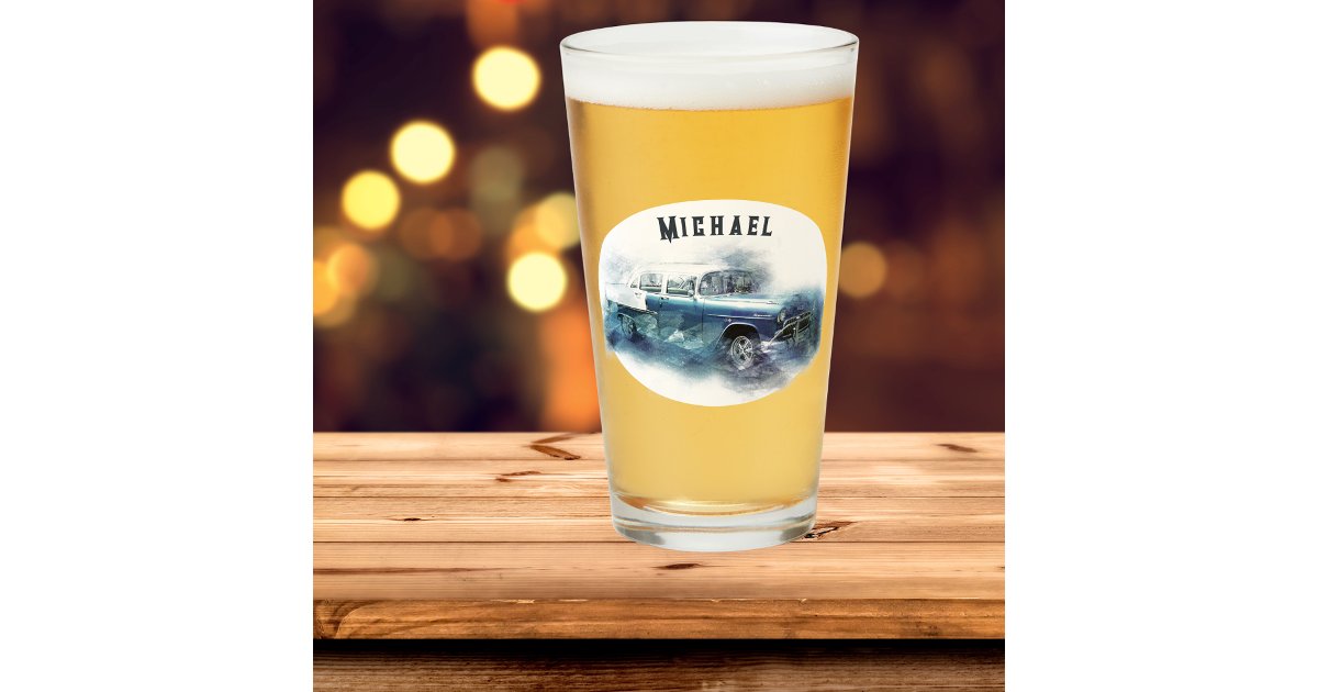 Vintage 1950s Chevy Car Personalized Beer Glass | Zazzle