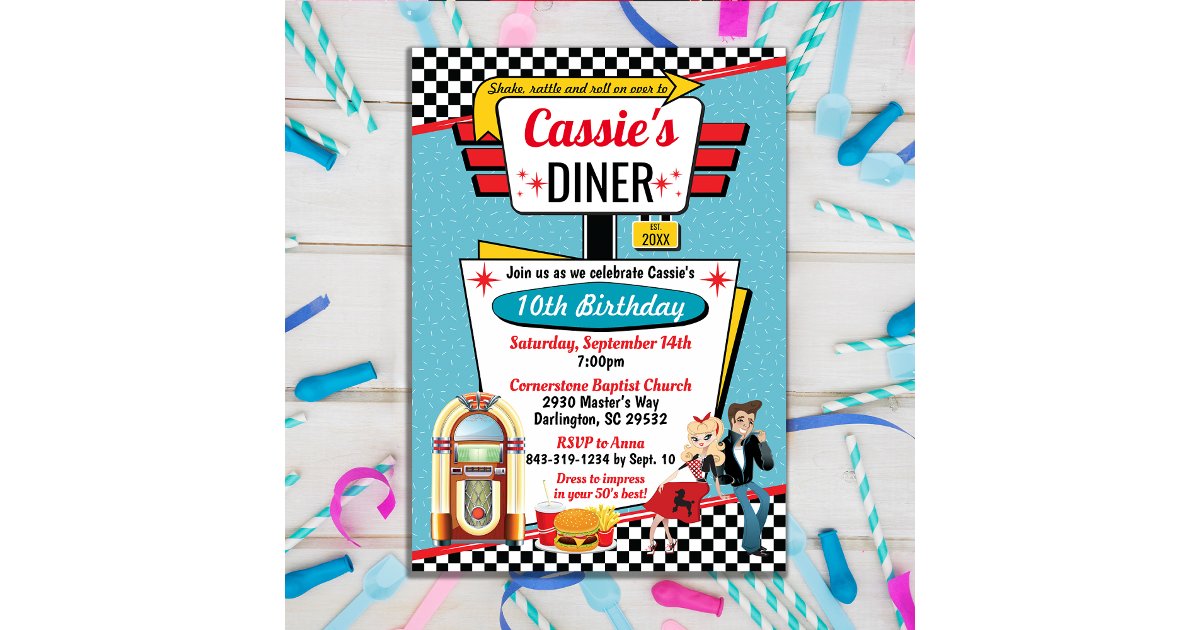 Vintage 1950's Diner Retro Birthday Party Design Invitation | Zazzle