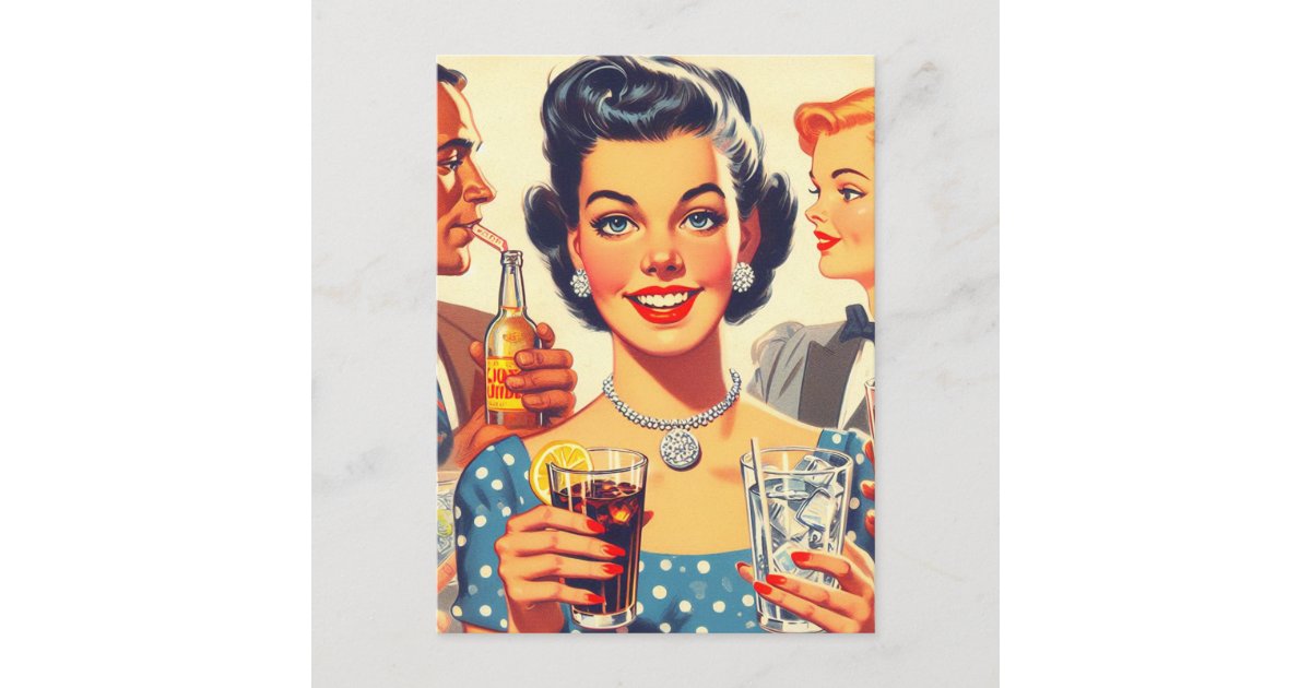 Vintage 1950s Drink People Illustration Postcard | Zazzle