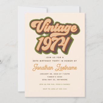 Vintage 1974 50th Birthday Invitation | Zazzle