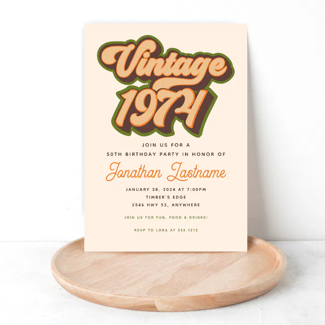 Vintage 1974 50th Birthday Invitation | Zazzle
