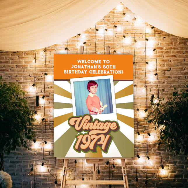 Vintage 1974 50th Birthday Photo Welcome Sign | Zazzle
