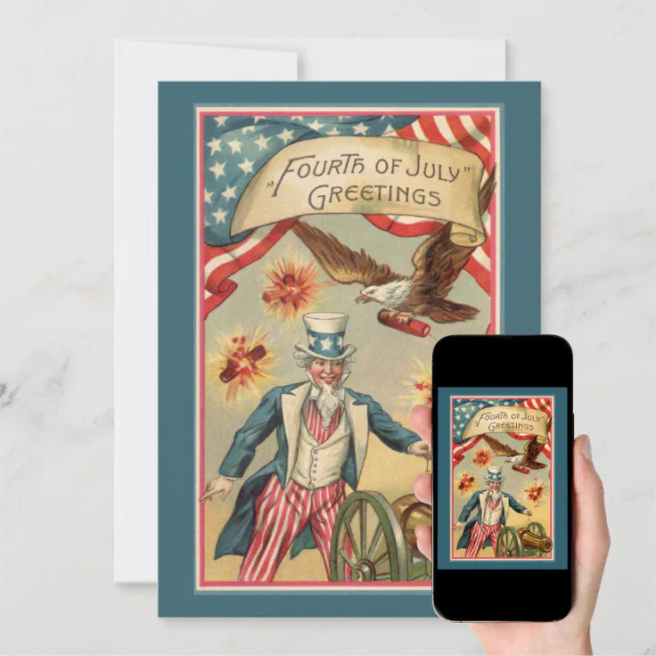 Vintage 4th of July Fireworks with Uncle Sam Invitation | Zazzle
