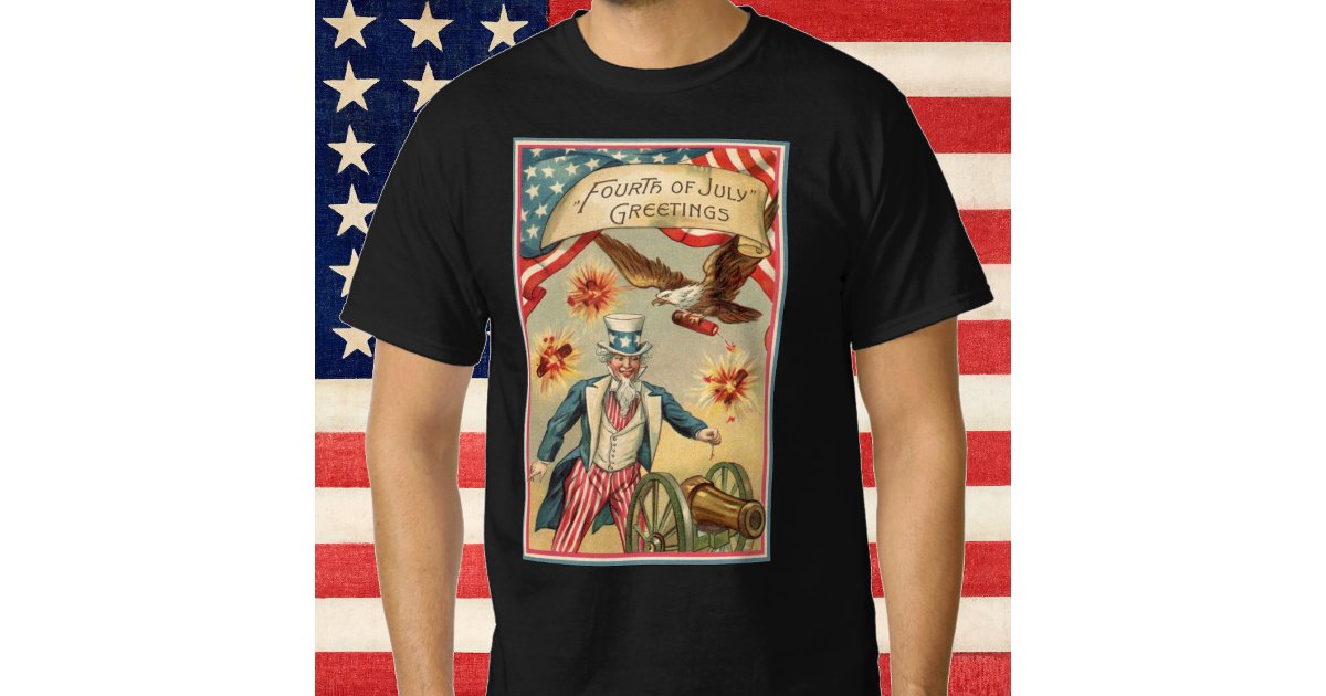 Vintage 4th of July Fireworks with Uncle Sam T-Shirt | Zazzle
