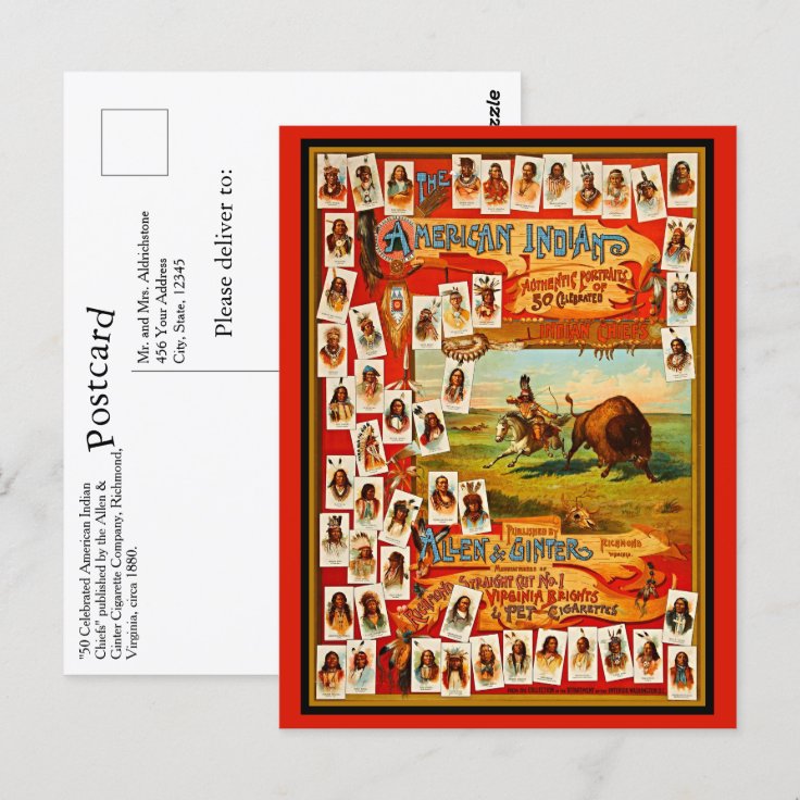 Vintage 50 Famous Native American Indian Chiefs Postcard | Zazzle