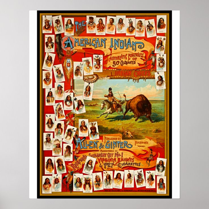 Vintage 50 Famous Native American Indian Chiefs Poster | Zazzle