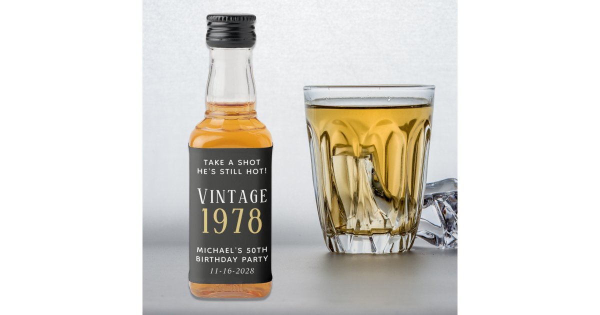 Vintage 50th Birthday Party Favor Black Liquor Bottle Label | Zazzle