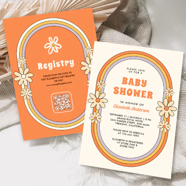 Vintage 70s Retro Colorful Groovy Baby Shower Invitation | Zazzle
