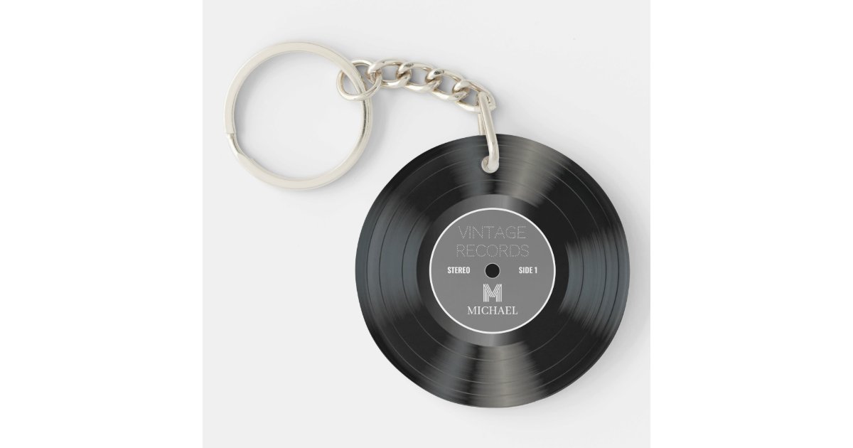 Vintage 80s Record Classic Monogram | Name Retro Keychain | Zazzle