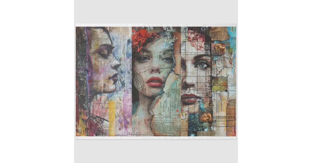 Vintage Abstract Art Collage Decoupage Tissue Paper | Zazzle