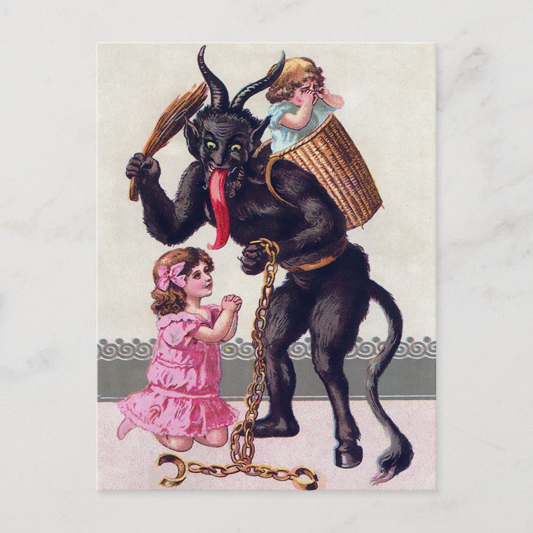 Vintage Abusive Krampus Postcard | Zazzle