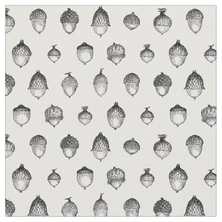 Decorative Antique Acorns Black & White Acorn Fabric | Zazzle