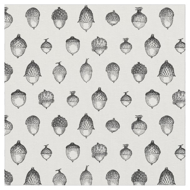 Decorative Antique Acorns Black & White Acorn Fabric | Zazzle